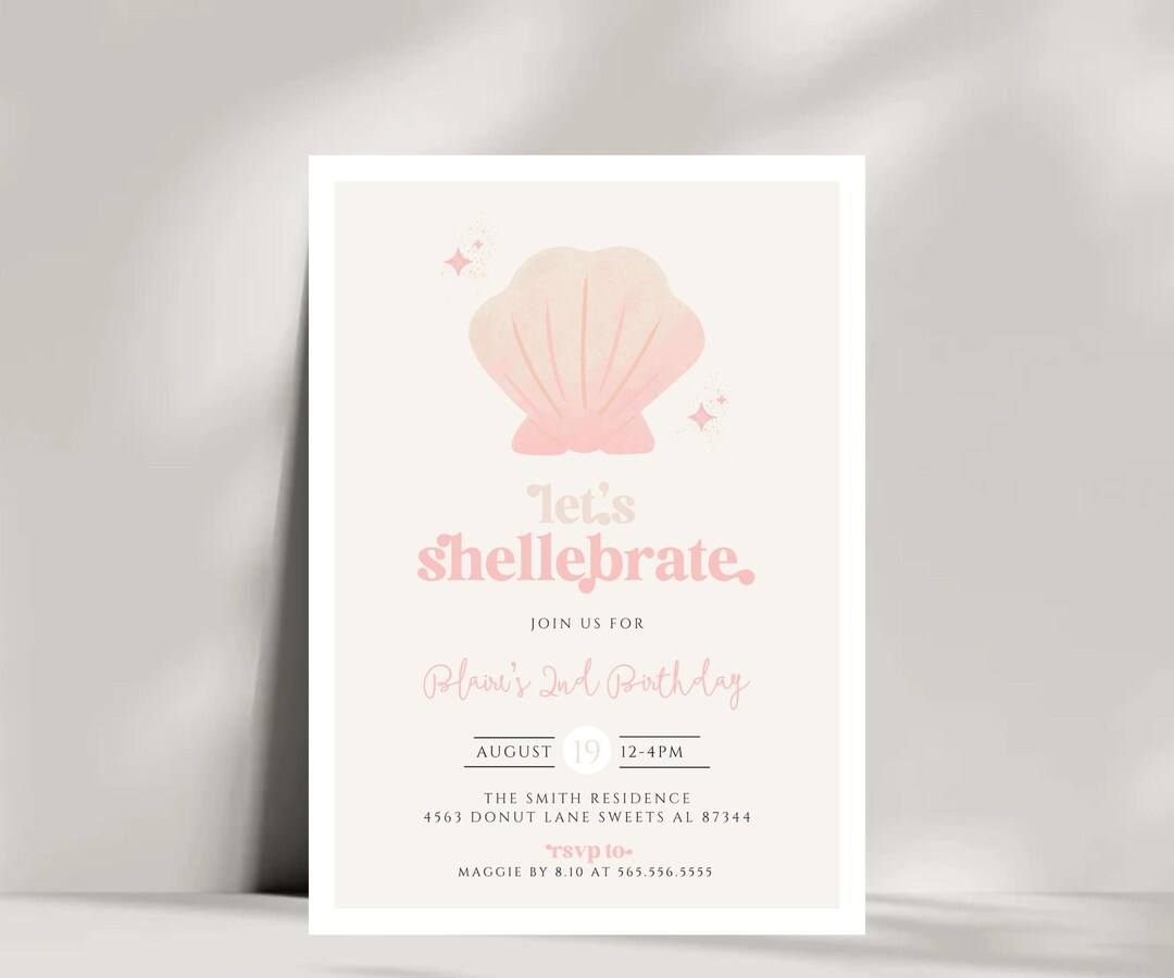 Sea Shell Beach Birthday Invite, Shellabration Invitation, Shell ...