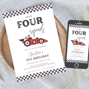 Need FOUR Speed Birthday Invitation Template | Editable Red Race Car ...
