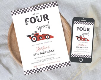 Need Four Speed Birthday Invitation, 4th Birthday Party Invitation ...
