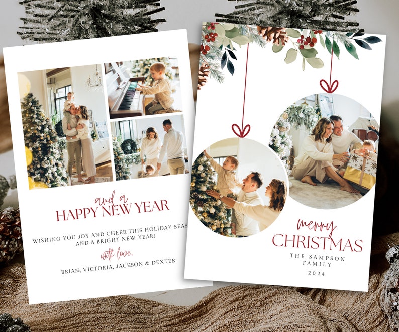 Photo Christmas Card Template, Photo Holiday Card, Coquett Holiday Card ...