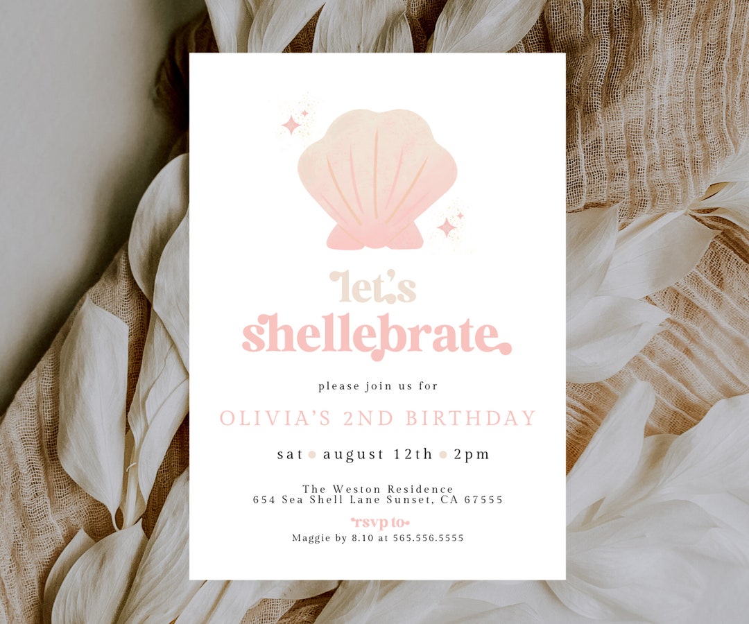 Sea Shell Invitation Template, Shellabration Invitation, Shell Birthday ...