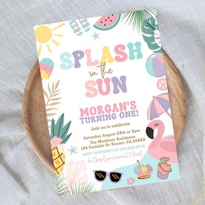 Editable Tropical Summer Splash in the Sun 1st Birthday Party ...