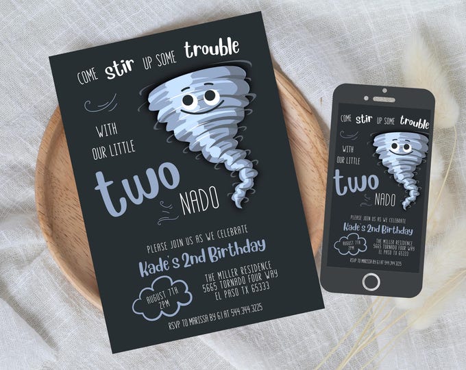 Editable Tornado Birthday Invitation - Storm Hurricane Fournado Party E ...