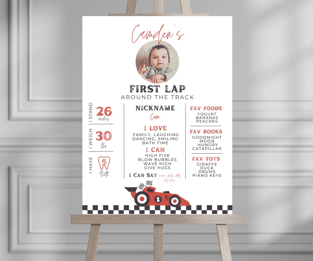 Fast ONE Birthday Milestone Sign, My First Year Birthday Stats Poster ...