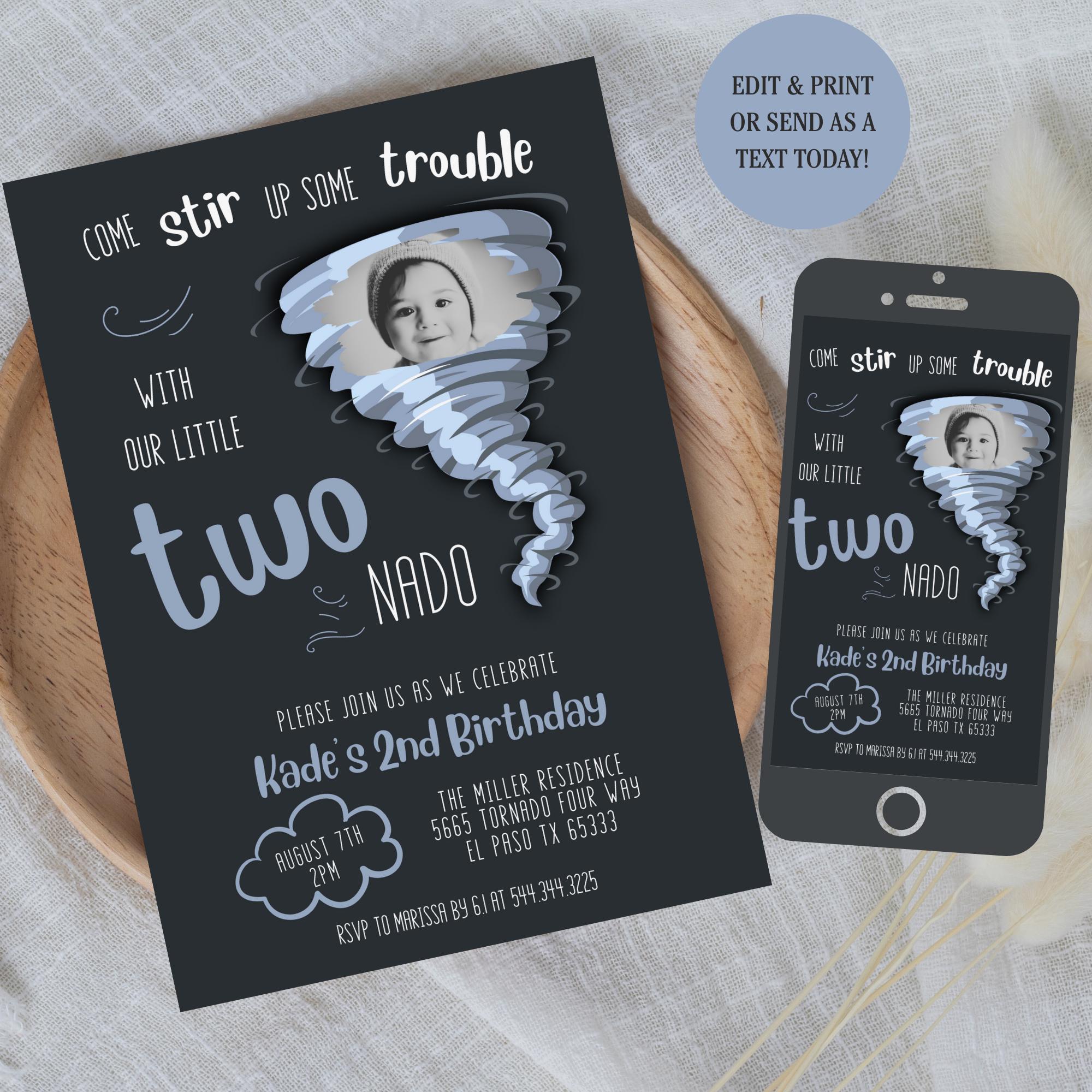 Boy Twonado Birthday Party Invitation | Storm Weather Party Invitation ...