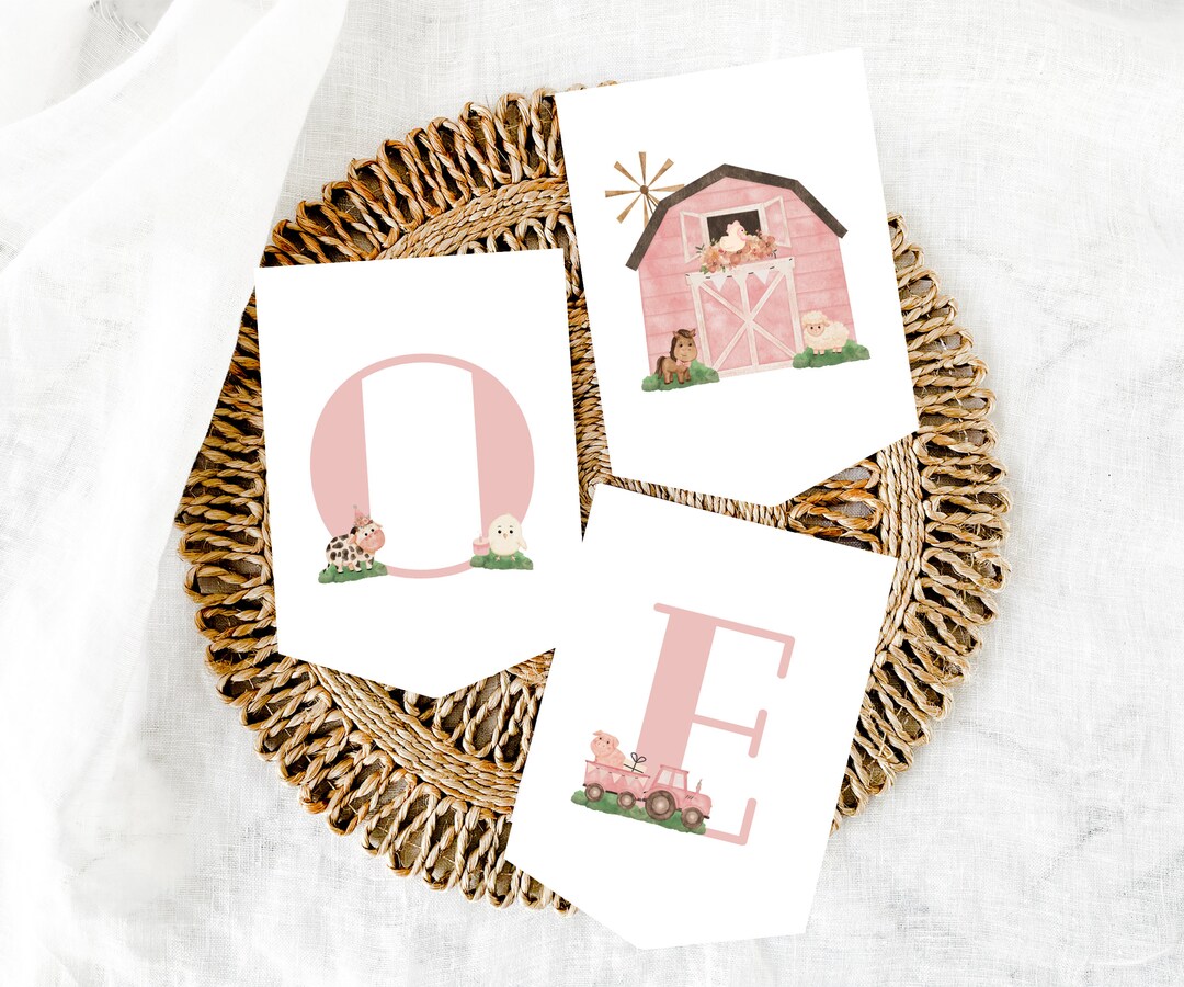 Farm Animal First Birthday One Banner Editable Farm Birthday Highchair ...