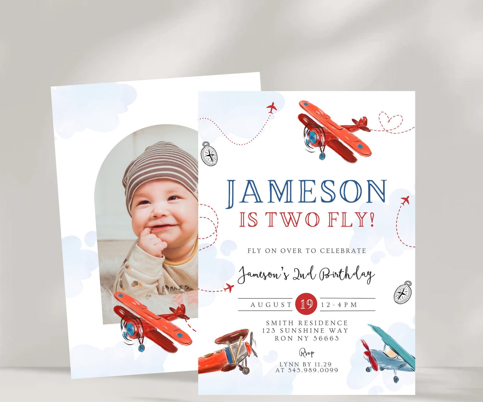 Two Fly Airplane Birthday Invitation for Second Birthday Party ...