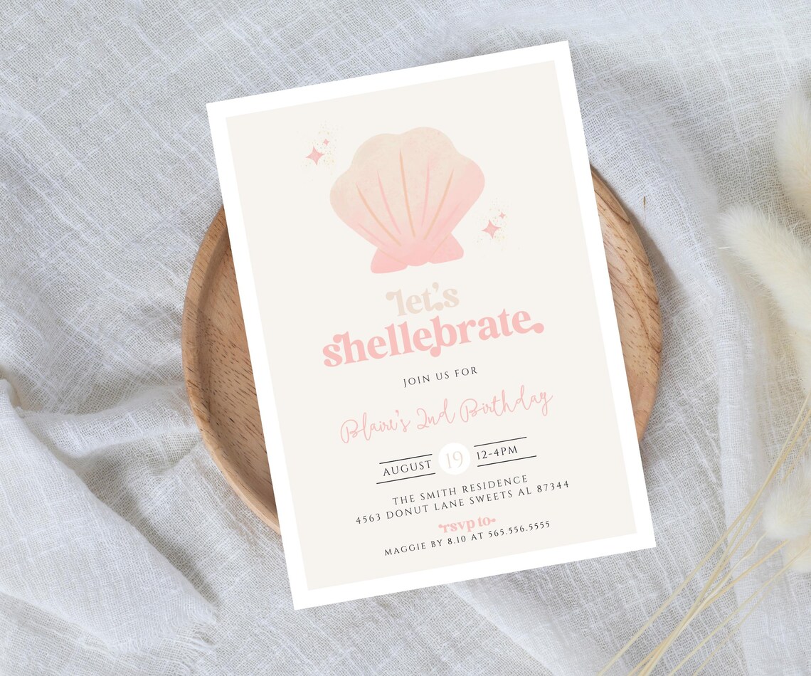 Sea Shell Beach Birthday Invite, Shellabration Invitation, Shell ...