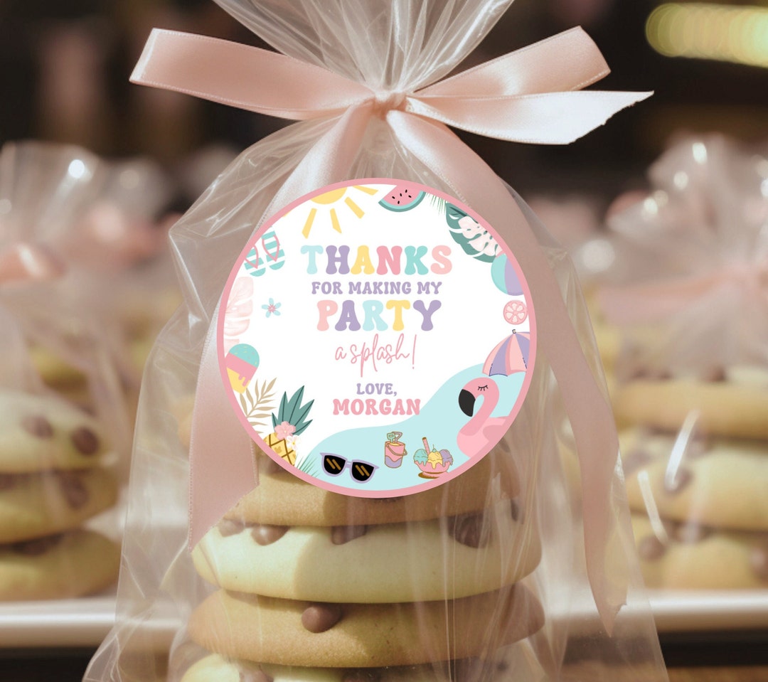 Editable Pool Party Favor Stickerstropical Splish Splash Girl Pool ...