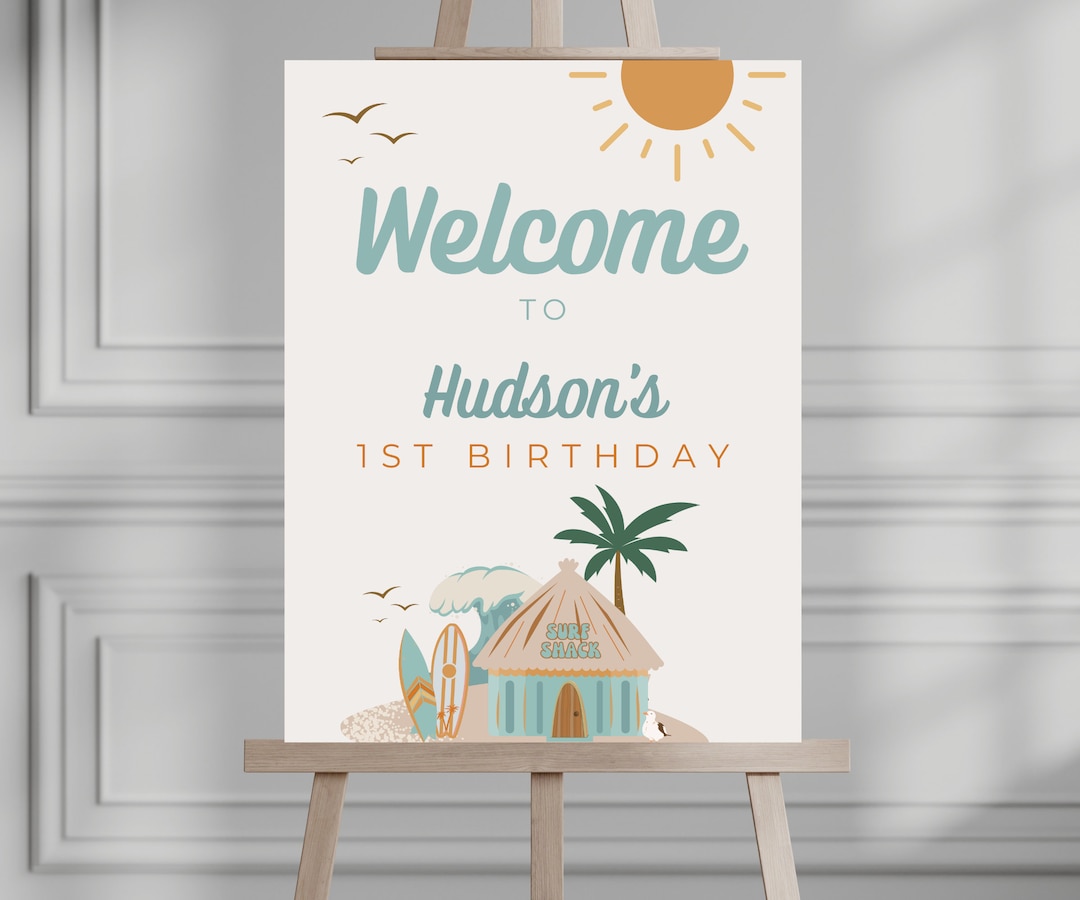 The Big One Welcome Sign, 1st Birthday Welcome Sign, Surf Beach Theme ...