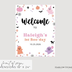 Pink Halloween Ghost Welcome Sign Pink Ghost Spooky Party Editable Sign ...