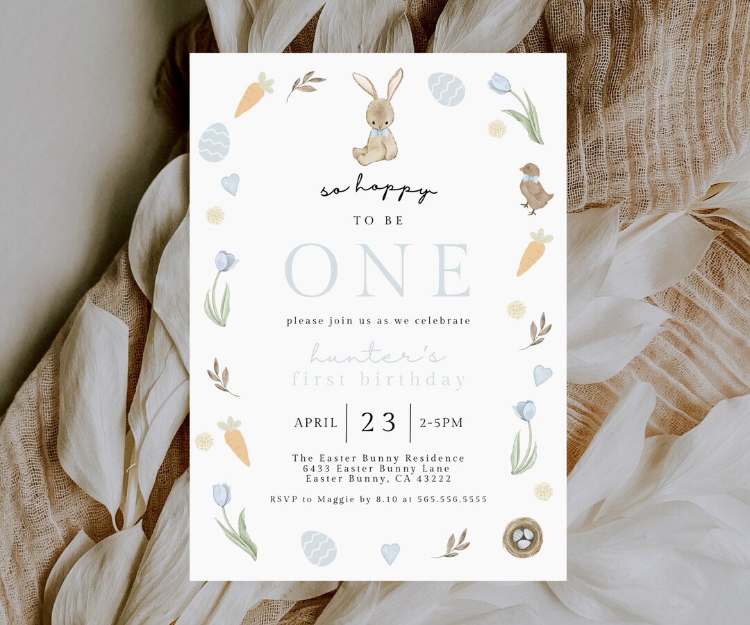 Bunny Birthday Invitation Template Somebunny is Turning One - Etsy