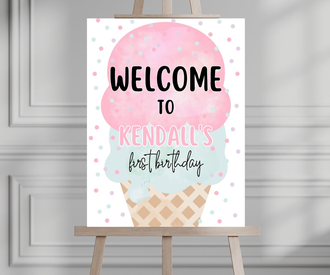 Editable Ice Cream Party Welcome Sign Ice Cream Birthday Welcome Ice ...