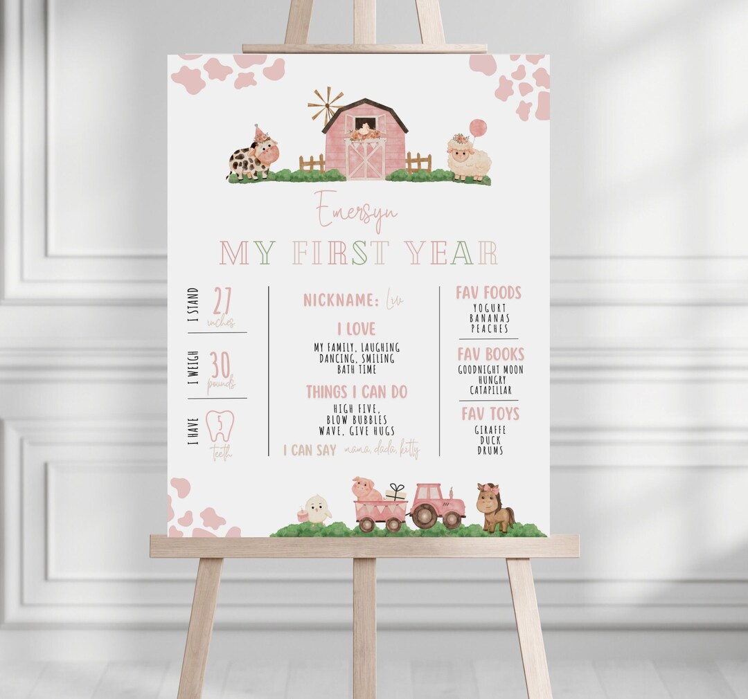 Farm First Birthday Milestone Poster, 1st Birthday Party Tractor and ...