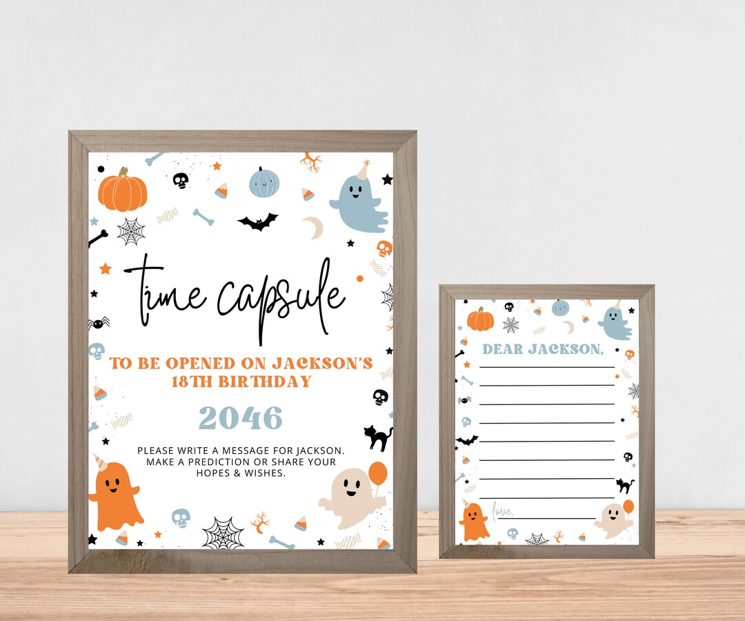 Editable Halloween Ghost Time Capsule & Matching Note Card Blue Ghost ...