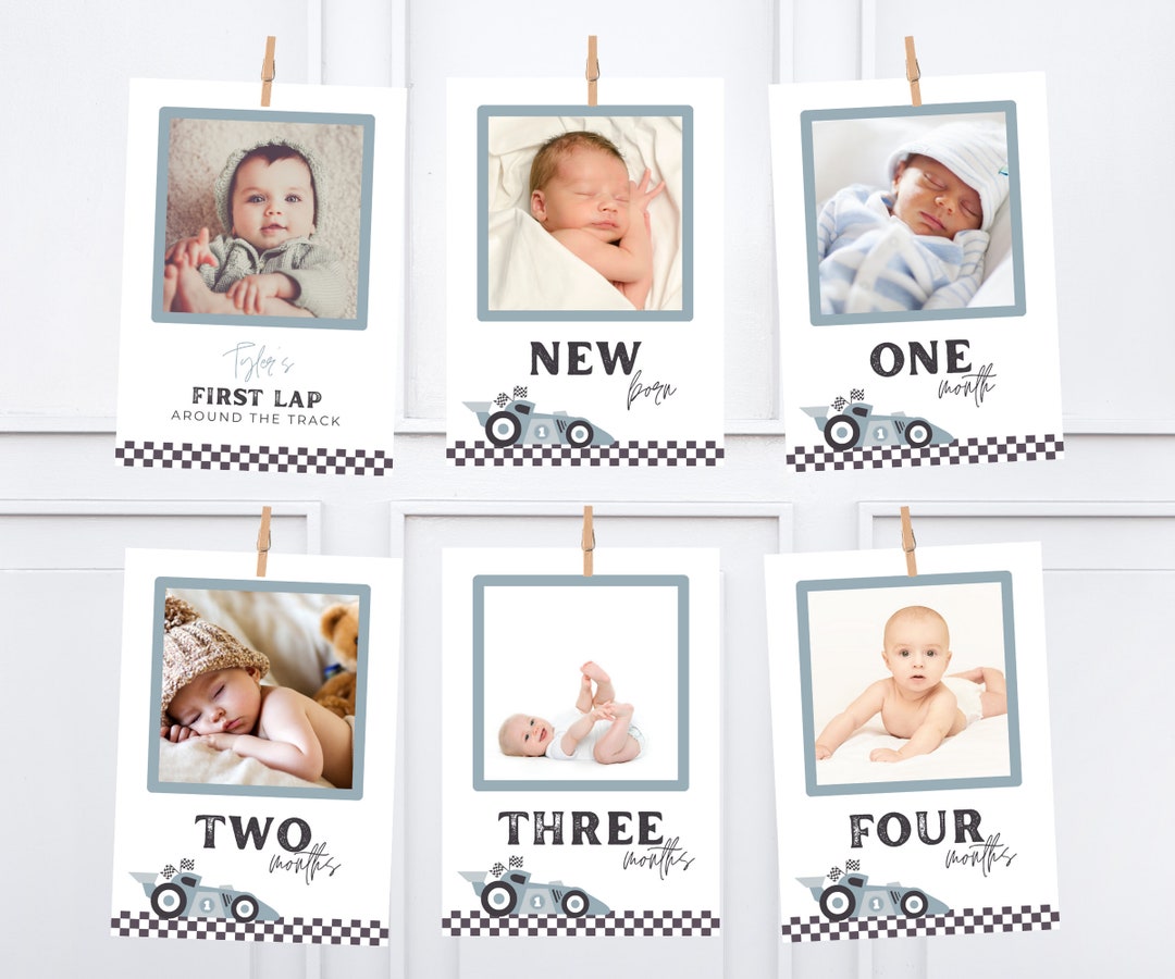 Boy First Lap Birthday Photo Banner, Fast ONE Birthday Monthly Photos ...