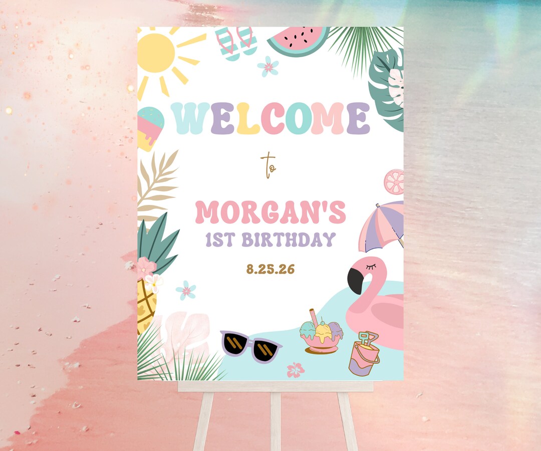 Editable Pool Party Welcome Sign Tropical Splish Splash Girly Pool ...