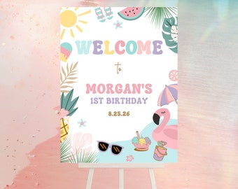 Editable Pool Party Welcome Sign Tropical Splish Splash Girly Pool ...