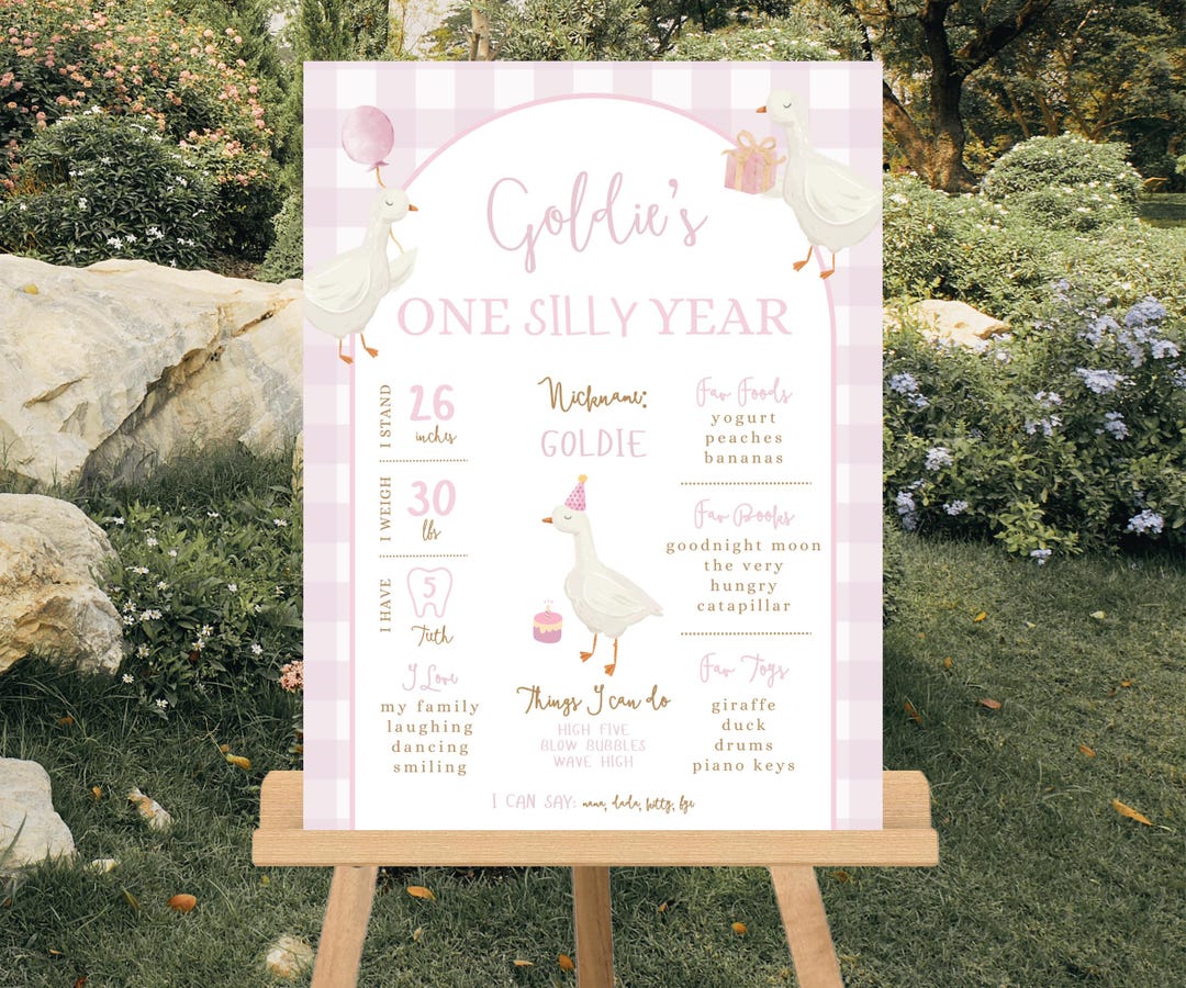 One Silly Goose Milestone Board Template | Editable Pink Goose 1st ...