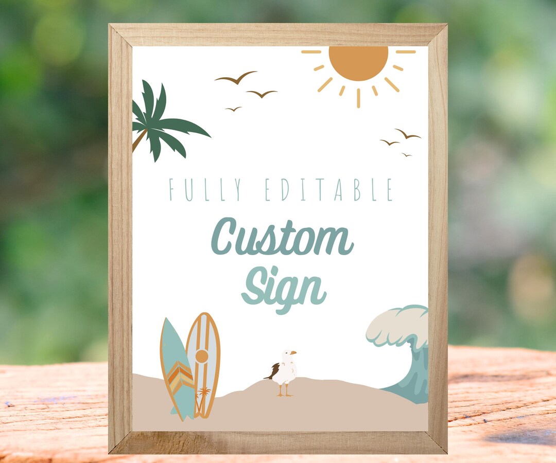 The Big One Editable Sign, 1st Birthday Sign, Surf Beach Theme, Surfs ...