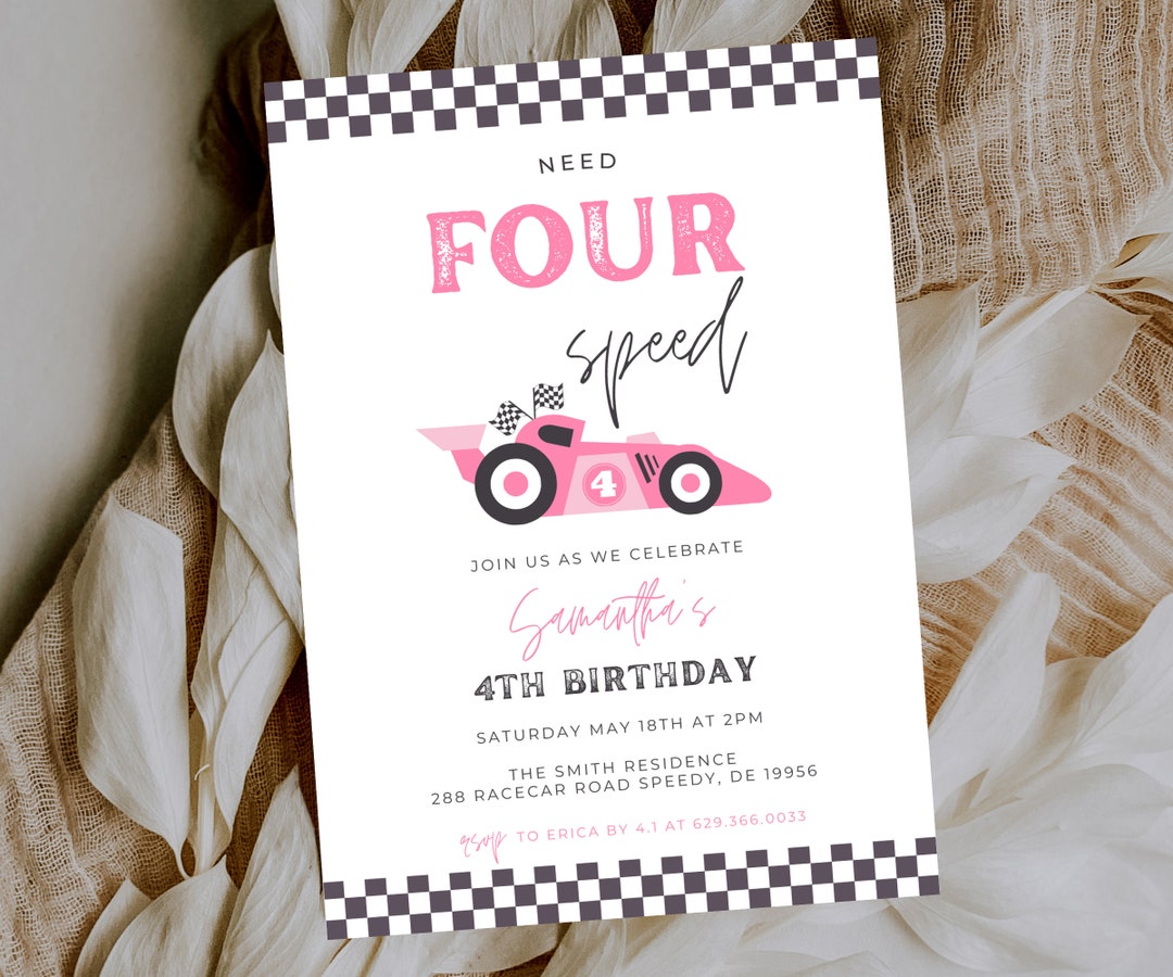 Need FOUR Speed Birthday Invitation, Editable Template, Vintage Race ...
