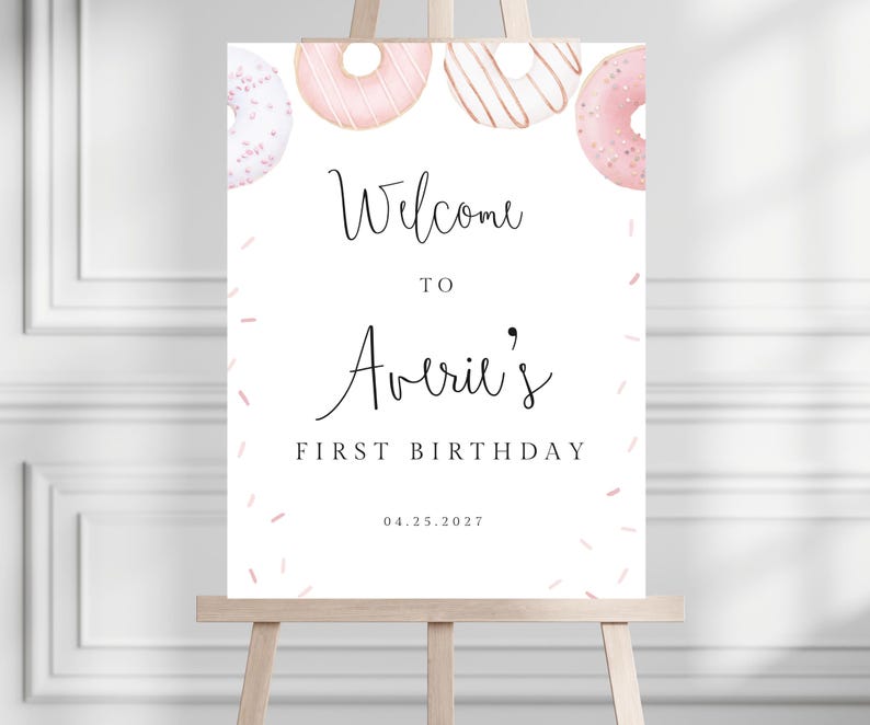 Editable Donut Welcome Sign Girl Donut Party Table Sign Donut Birthday ...