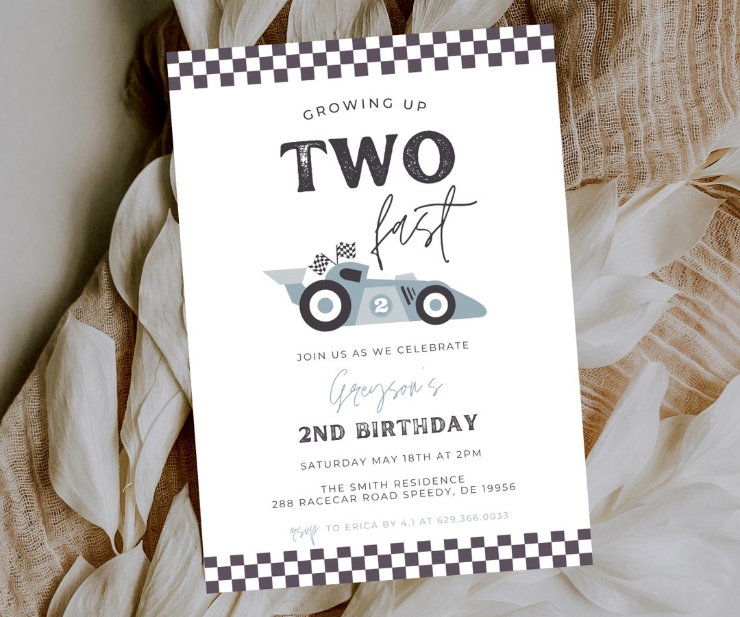 Editable Growing up TWO Fast Birthday Invitation, Editable Racing Car ...