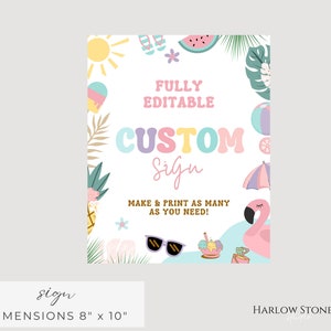 Editable Pool Party Editable Sign Tropical Splish Splash Girly Pool ...