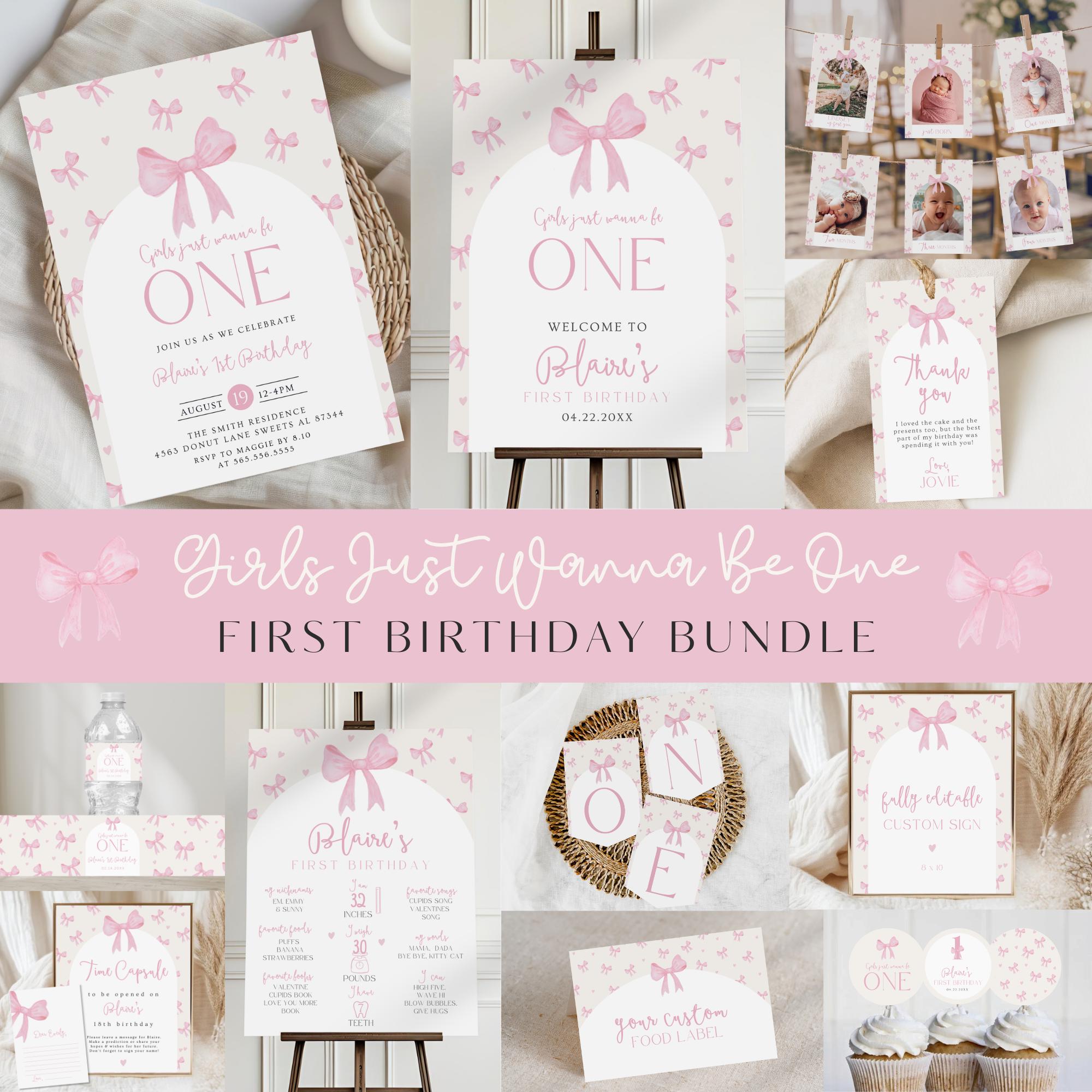 Editable Girls Just Wanna Be One Birthday Invitation Bundle, Bow 1st ...