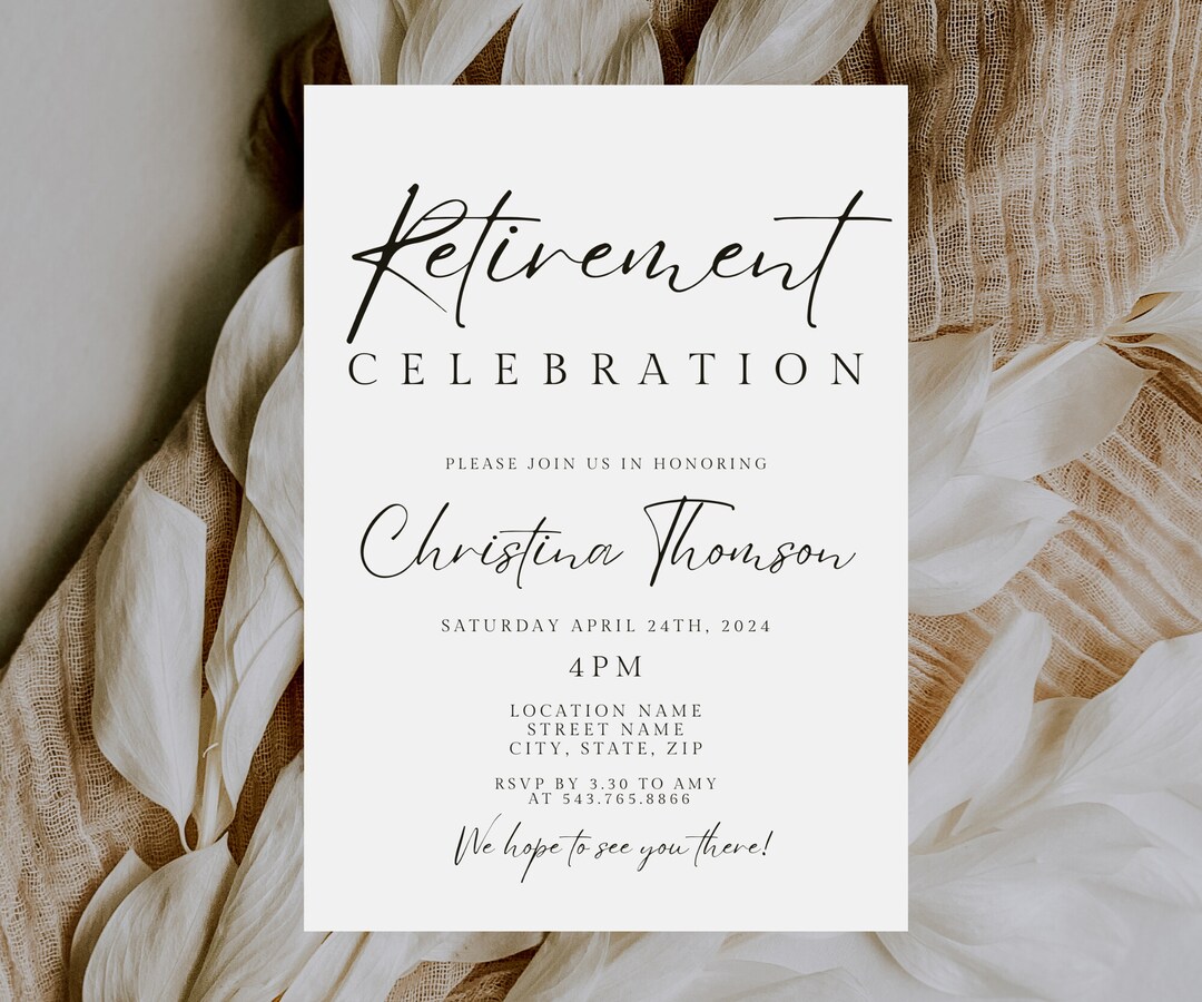 Simple Retirement Party Invitation Template, Minimal Retirement ...