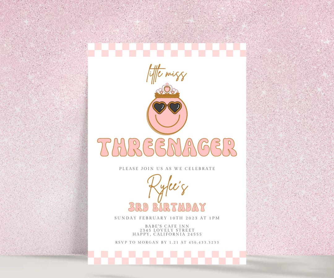 Threenager Invitation, Little Miss Threenager, Girl 3rd Birthday ...