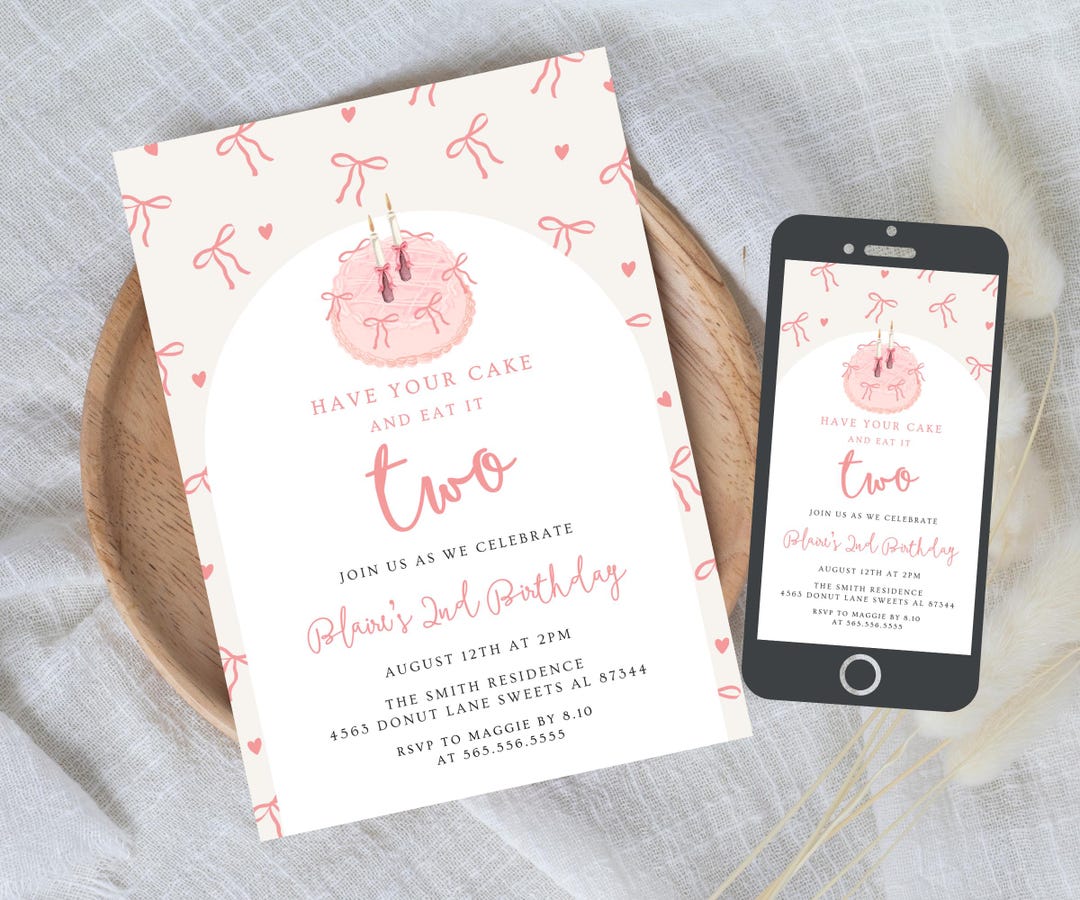 Have Your Cake and Eat It TWO Birthday Party Invitation, Girl Coquette ...