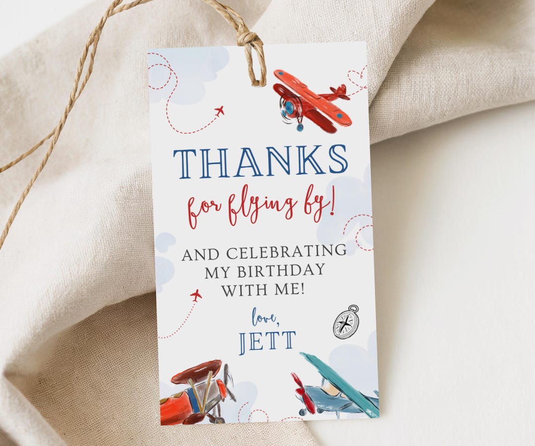 Editable Airplane Favor Tags, Modern Plane Thank You Favor Tag, Time ...