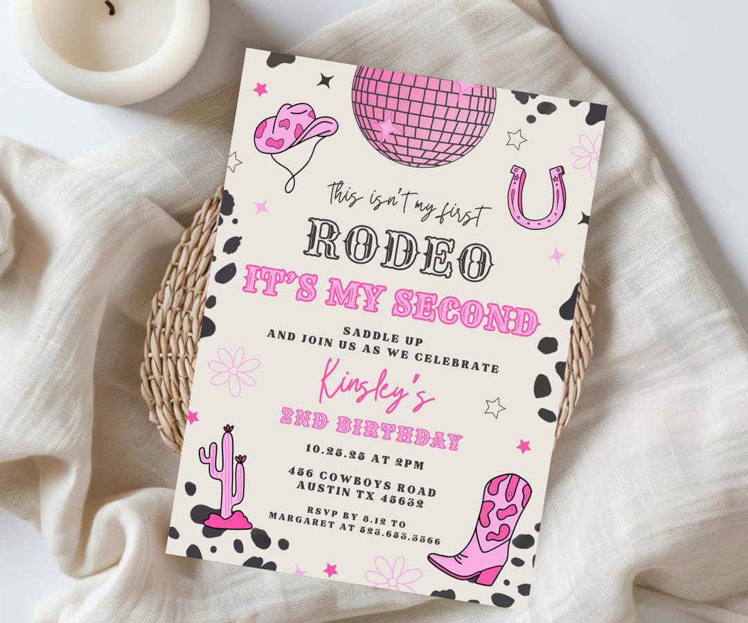 Editable My Second Rodeo Invitation Cowgirl Birthday Invite Wild West ...