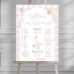 One Silly Goose Milestone Board Template | Editable Pink Goose 1st ...