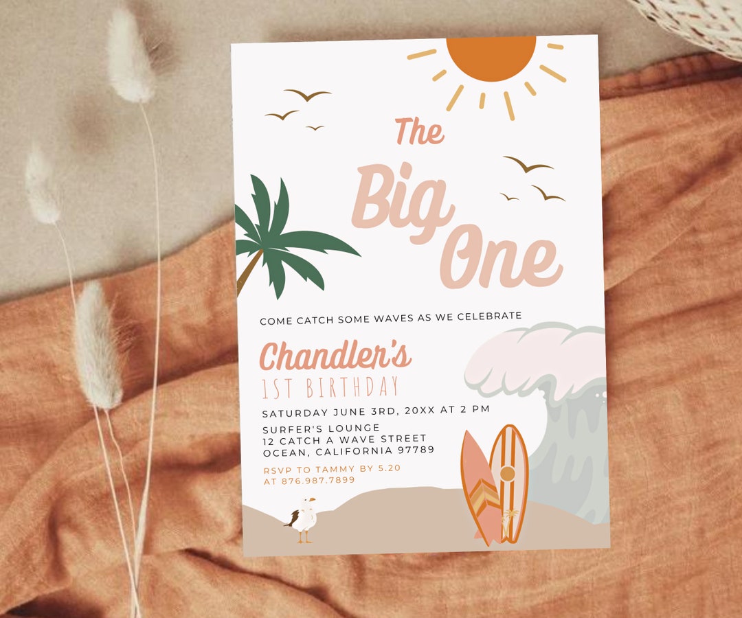 KOA the Big One Birthday Invitation, Girl Birthday Invite, Wave ...