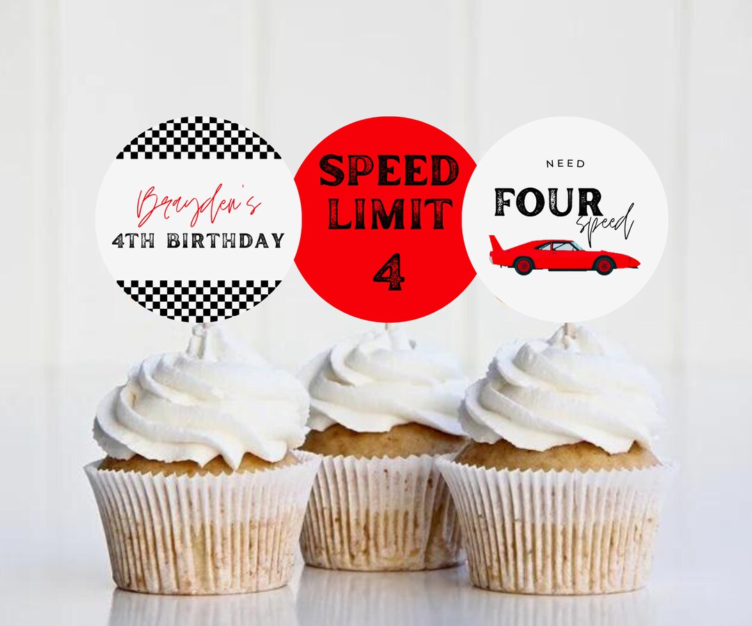 Boy Racecar Need Four Speed, 4th Birthday Party Cupcake Toppers ...