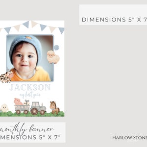 Farm Animal First Birthday Monthly Photo Banner | Editable Farm ...