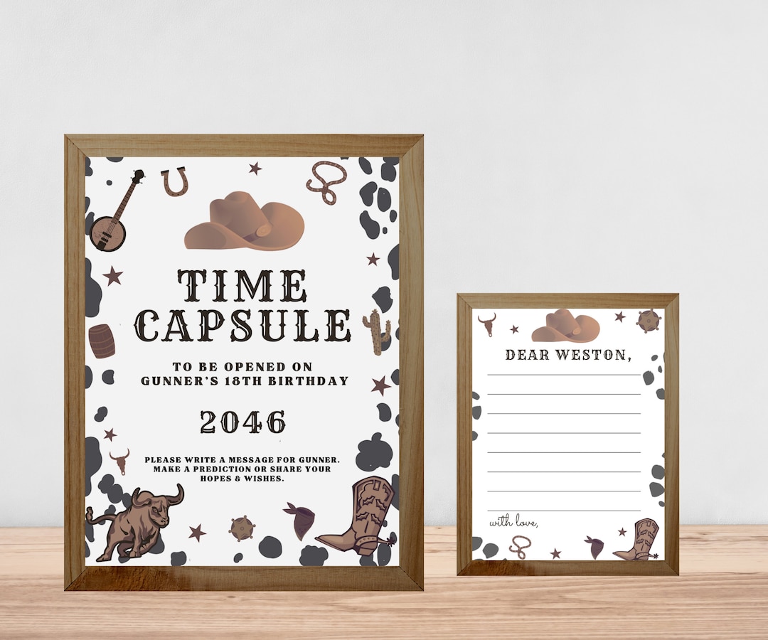 My First Rodeo TIME CAPSULE First Birthday Sign & Card, Editable Cowboy ...