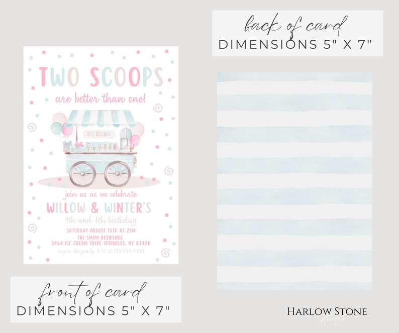 Editable Ice Cream Truck Twin Birthday Invitation Twin Ice Etsy