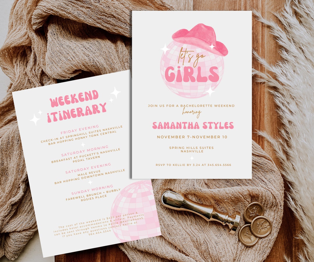 Nashville Invitation & Itinerary Template, Let's Go Girls Bachelorette ...