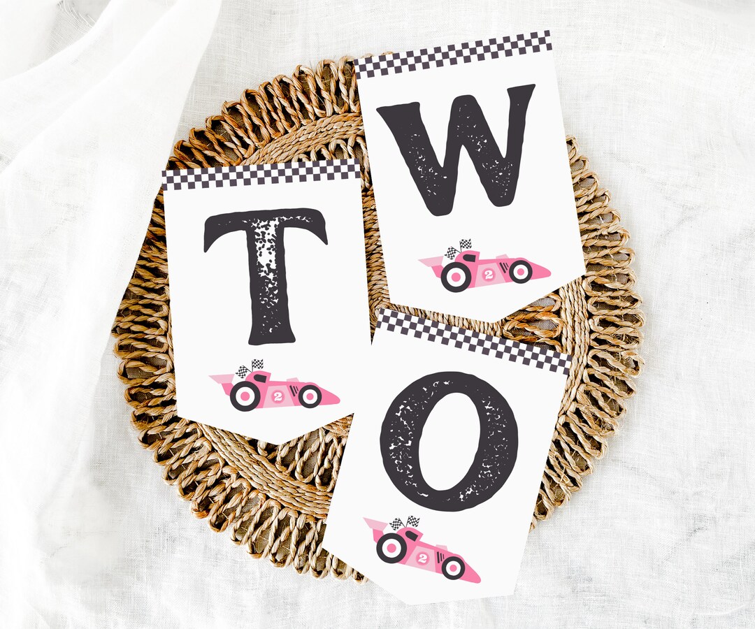 Editable TWO FAST Birthday Banner, Printable 2nd Birthday Race Car ...