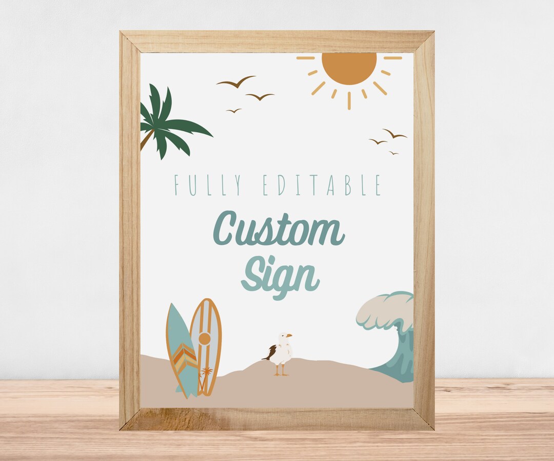 The Big One Editable Sign, 1st Birthday Sign, Surf Beach Theme, Surfs ...