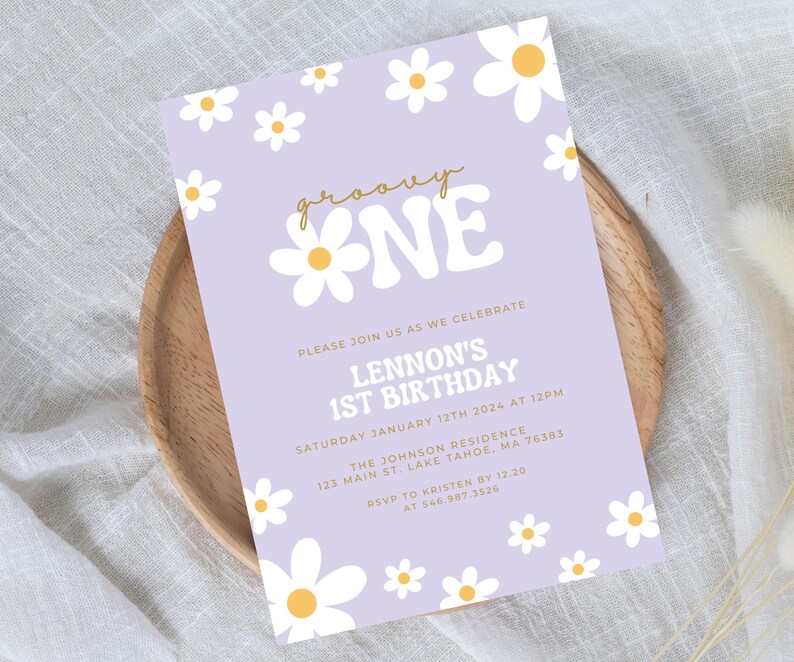 EDITABLE First Birthday Groovy One Birthday Party Invitations 1st Retro ...