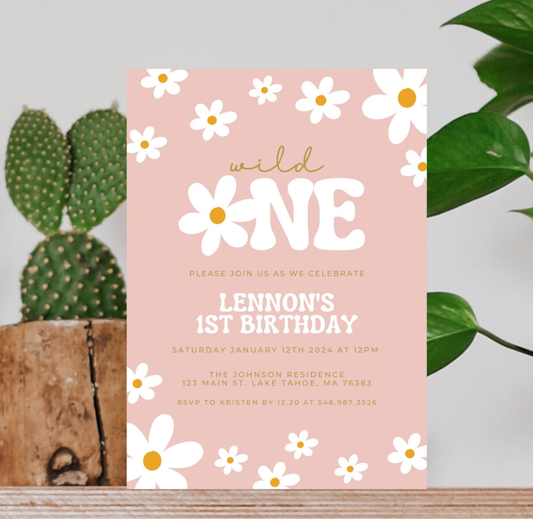 Editable Daisy First Birthday Party Invitation Boho Daisy Wild One 1st ...