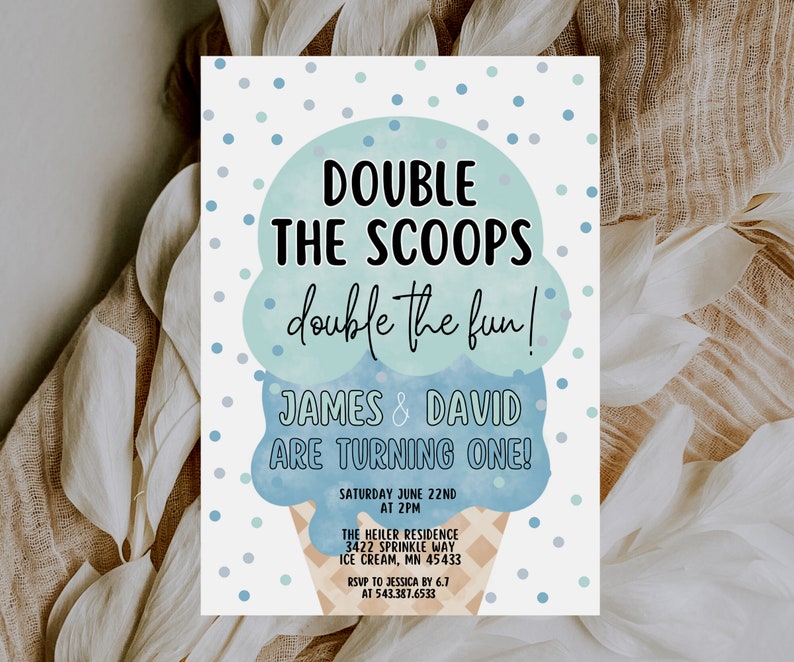 Editable Ice Cream Truck Twin Birthday Invitation Twin Ice Etsy