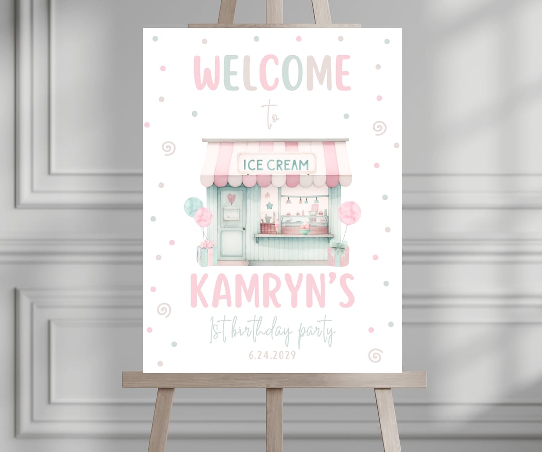 Editable Ice Cream Party Welcome Sign Ice Cream Birthday Welcome Ice ...