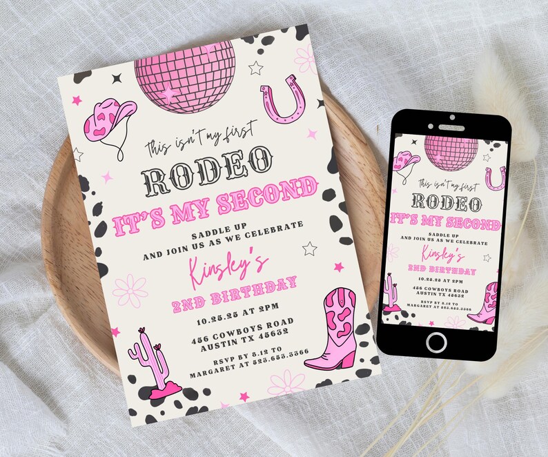 Editable My Second Rodeo Invitation Cowgirl Birthday Invite Wild West ...