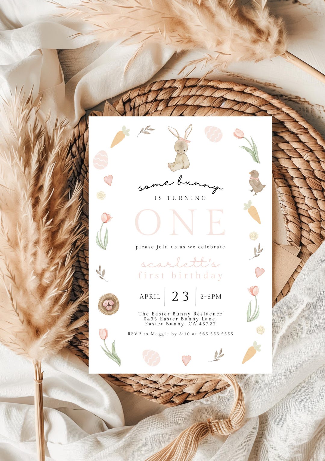 Bunny Birthday Invitation Template, Somebunny is Turning One Editable ...