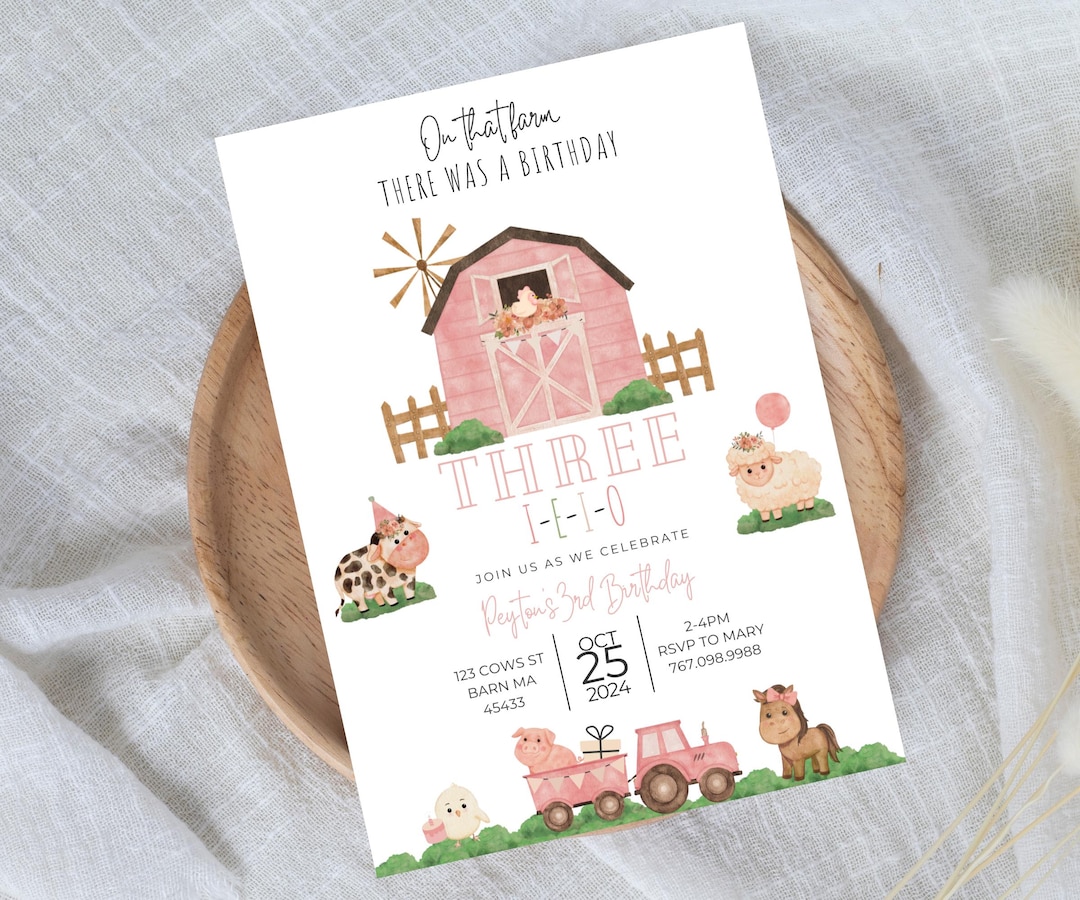 Three-i-e-i-o Birthday Invitation, 3rd Birthday Party Tractor and Farm ...